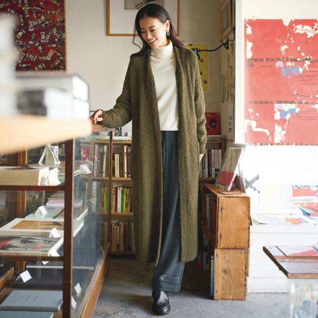 アルパカ混ニット ロング ガウンカーディガン ニット セーター ニットカーディガン A32201