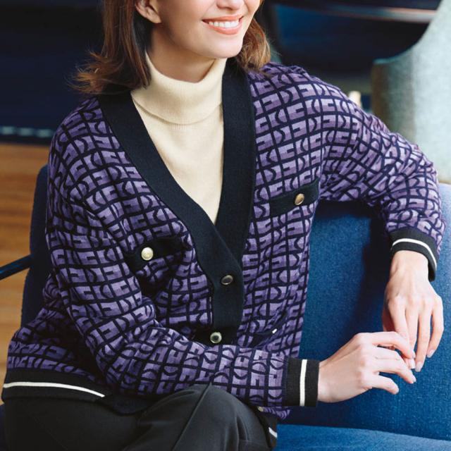 金ボタン ジャカード ニットカーディガン ファッション ニット セーター PC6153