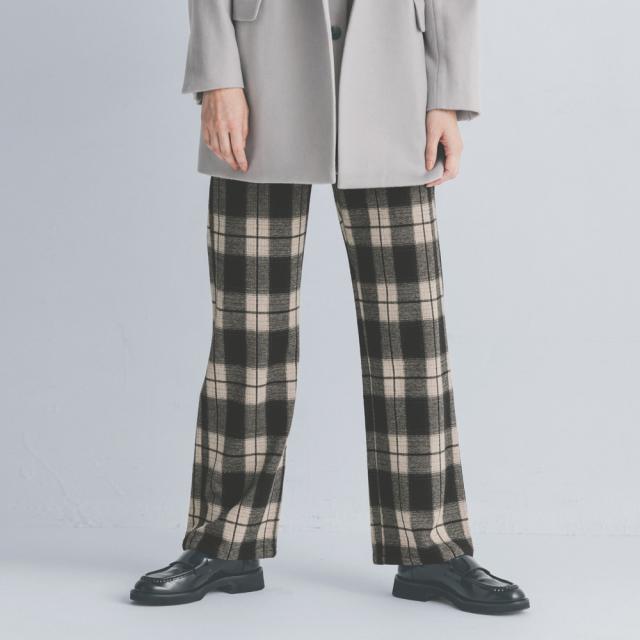 起毛チェック柄 セミワイドパンツ パンツ ワイドパンツ PC6163