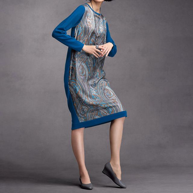 ラッティ社 シルク プリント使い ニットワンピース ワンピース ニットワンピース PC6235