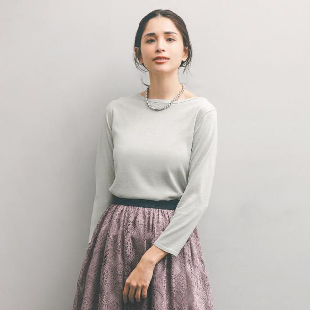 前後2ウェイ シルクラメ 7分袖 ニットプルオーバー ニット セーター ニットセーター PC6242