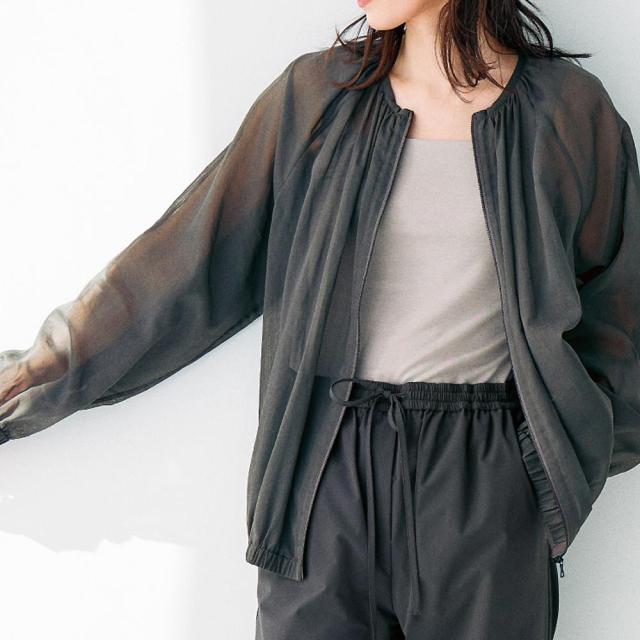 コットン シアー素材 ギャザー使い ブルゾン ファッション ジャケット PC6266