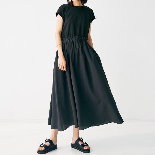 コットンサッカー調素材 ドッキングワンピース ファッション ワンピース PC6281