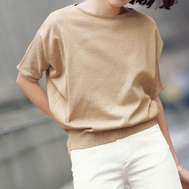 イタリア糸 デザインスリーブ ラメ入り プルオーバー ファッション ニット セーター PC6284