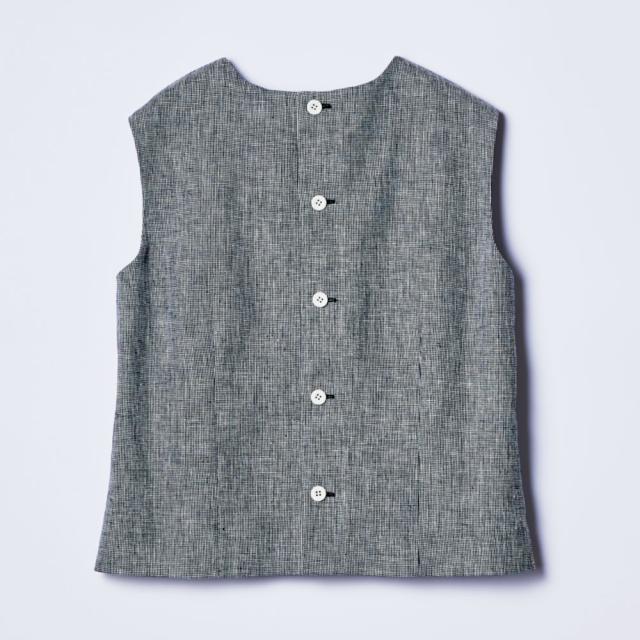 リネン混 ミニ千鳥 ノースリーブブラウス トップス シャツ ブラウス 384001