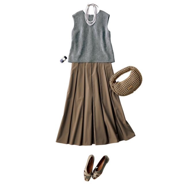 リネン混 ミニ千鳥 ノースリーブブラウス トップス シャツ ブラウス 384001