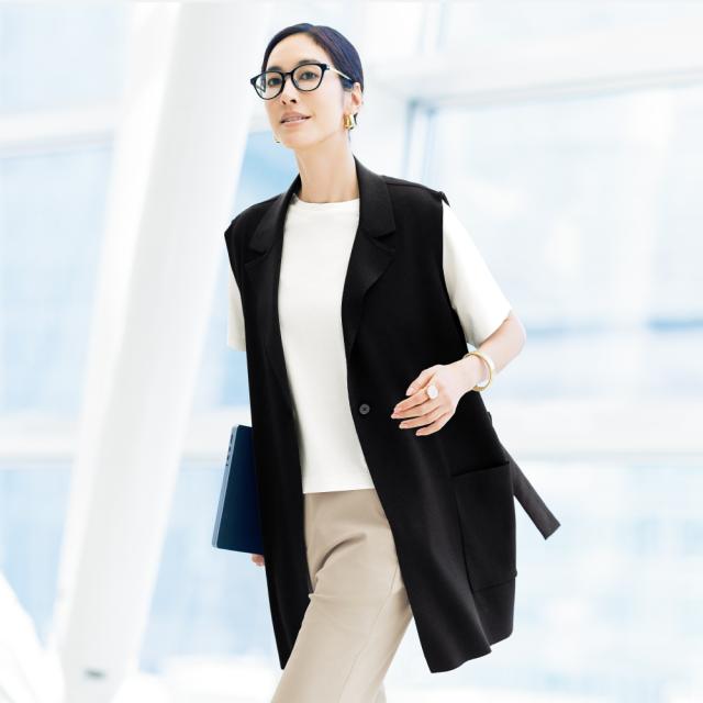 ニット×タフタドッキングジレ ジャケット ベスト ジレ 384402