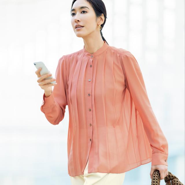 シアー素材プリーツブラウス シャツ ブラウス 384601