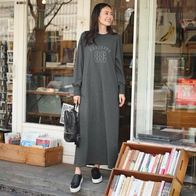 フロッキーナンバープリント スウェットロングワンピース ワンピース マキシワンピース ロングワンピース A21801