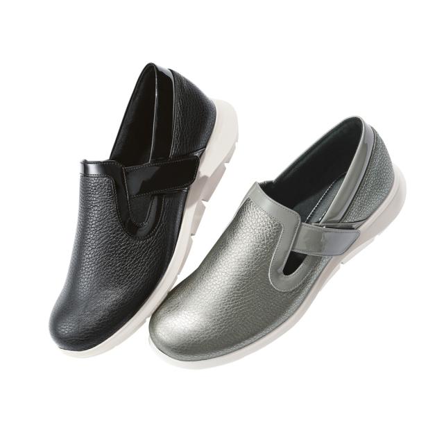 素材コンビ レザー スリッポン スニーカー コンフォートシューズ コンフォートパンプス シューズ A25403