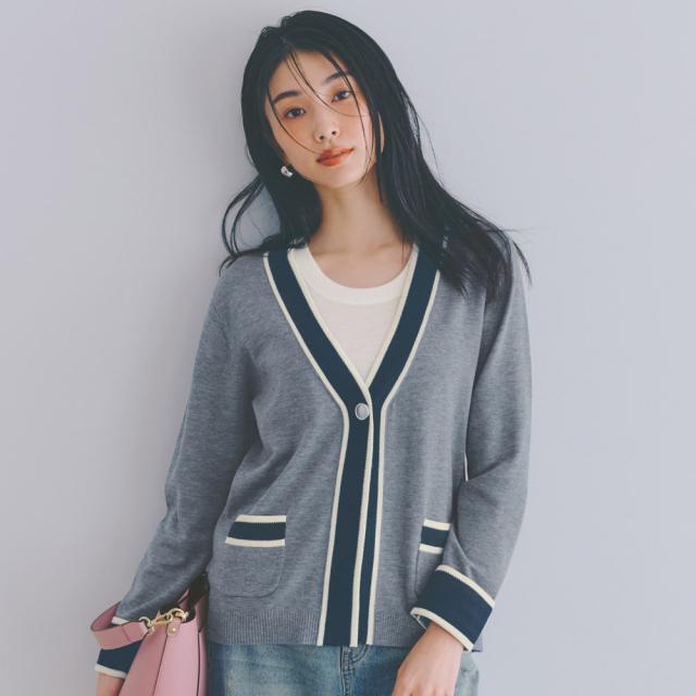 ウール混 配色 Vネック ニットカーディガン ニット セーター ニットカーディガン 101601