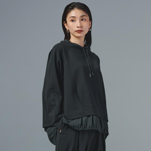 ジャージー＆布帛コンビ デザインプルオーバー シャツ ブラウス プルオーバー 102001