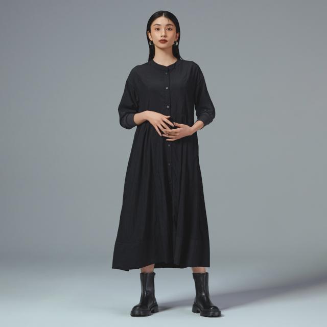 袖口リブ使い シャツワンピース シャツ ブラウス 102102