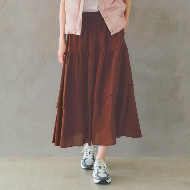 コットンシルク ティアード スカート スカート フレアスカート ギャザースカート 102702