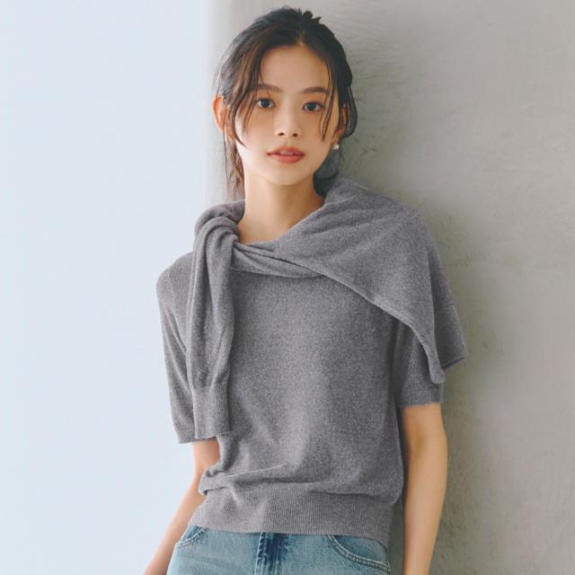 ラメ入りモール糸 ニット 5分袖 プルオーバー ニット セーター ニットセーター 103103