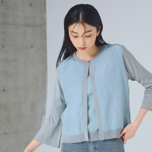 セルロースレーヨンニット 布帛ドッキング カーディガン ニット セーター ニットカーディガン 103501