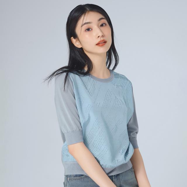 セルロースレーヨンニット 布帛ドッキング プルオーバー ニット セーター ニットセーター 103502