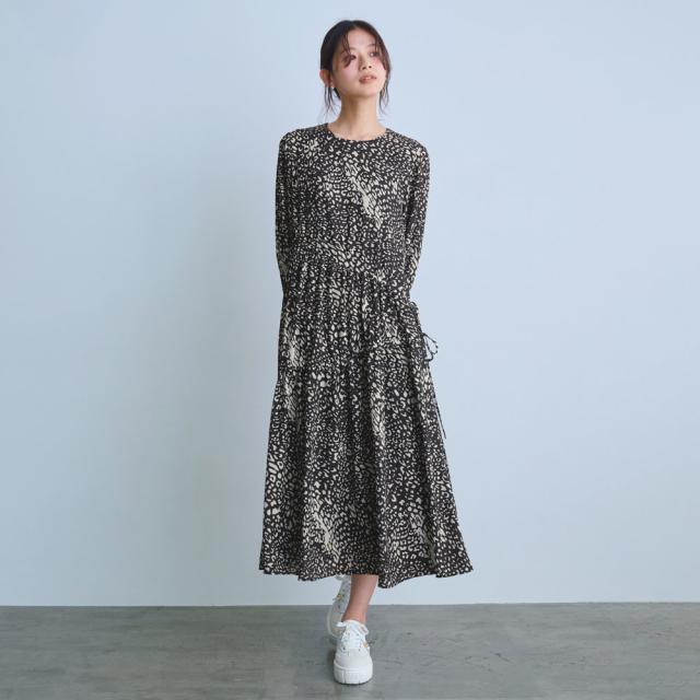 レオパードプリント ティアード ワンピース ワンピース マキシワンピース ロングワンピース 103802