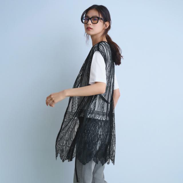 シャンテリーレース風 ベルト付き ジレ ジャケット ベスト ジレ 103901