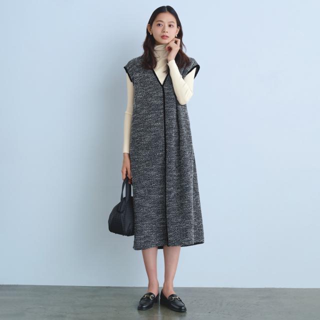 フリンジ使い ツイード調 ジャンパースカート スカート ジャンパースカート 104001