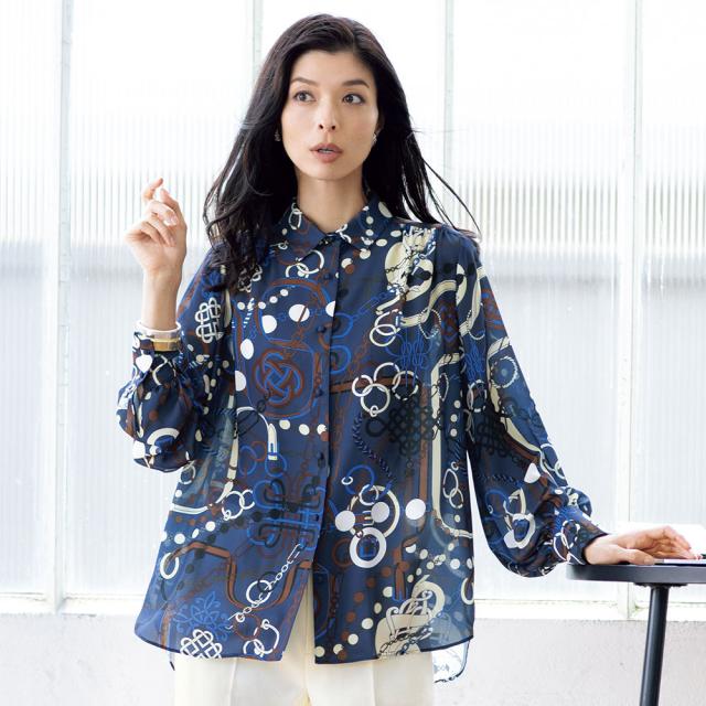 ラッティ社 ベルトモチーフプリント ブラウス シャツ ブラウス 124602