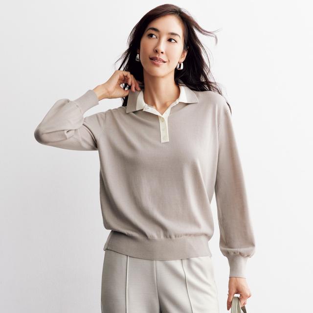 梳毛ウール ポロニット ニット セーター ニットセーター 126403