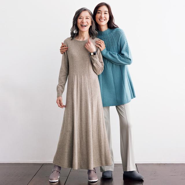 ウールカシミヤ ケーブル使い ワンピース ワンピース ニットワンピース 126502