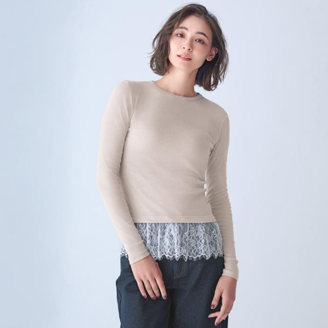 洗える ワクト（TM） 吸湿発熱コットン 裾レース プルオーバー（日本製） 機能性ウェア 雑貨 インナー 134601