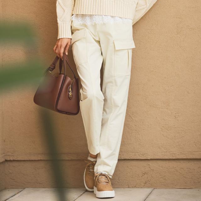 裏微起毛 2ウェイ ストレッチ プルオン カーゴパンツ パンツ テーパードパンツ 136802