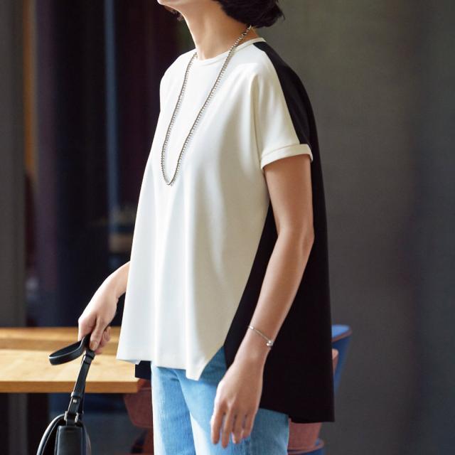 ドライダブルクロス バイカラー ブラウス ファッション シャツ ブラウス PC6093