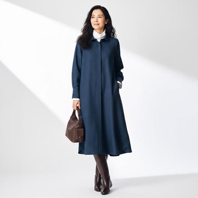 イタリア素材 ストライプ シャツワンピース ファッション ワンピース PC6097