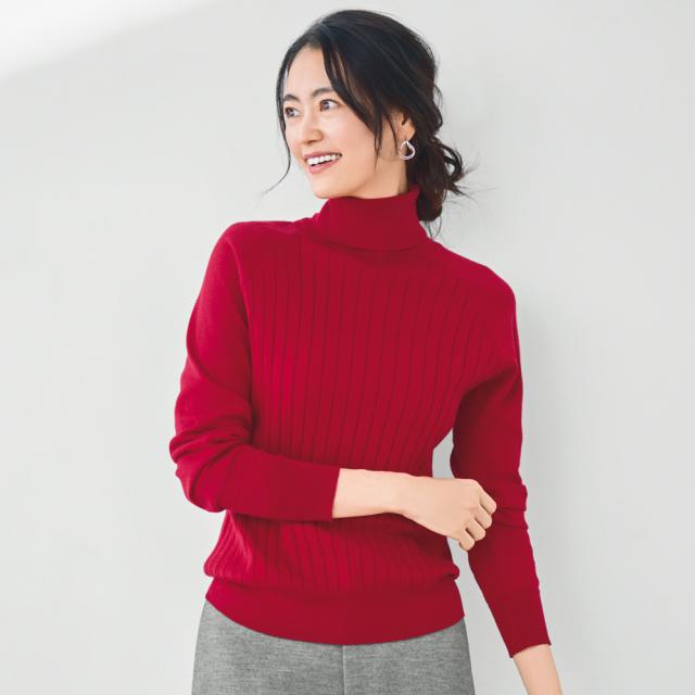 コットンカシミヤ リブニット タートルネック プルオーバー ニット セーター ニットセーター A32401