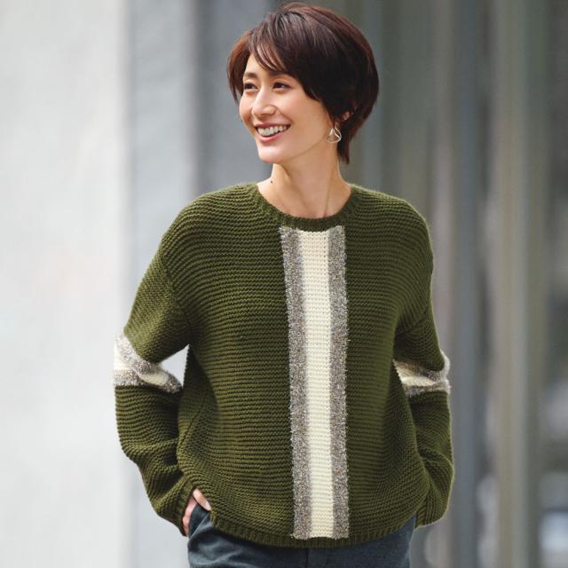 イタリア糸使用 配色ライン ニットプルオーバー ニット セーター ニットセーター A30902 イタリア糸使用 配色ライン ニットプルオーバー ニット セーター