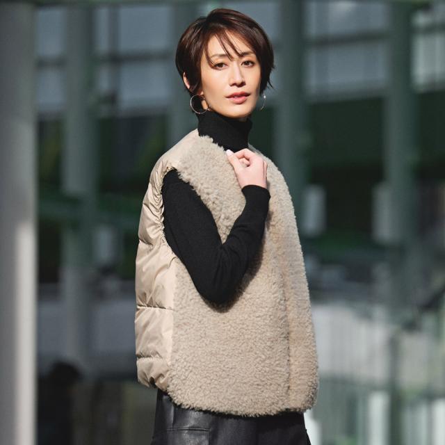 ウールファー×ダウン ジレ ジャケット ベスト ジレ A31101