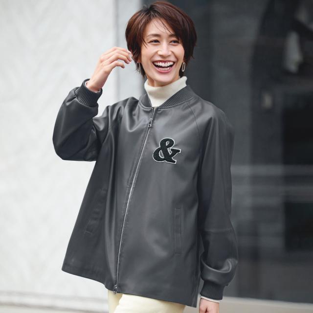 ワッペン付き レザー調 ブルゾン ジャケット ブルゾン A31201