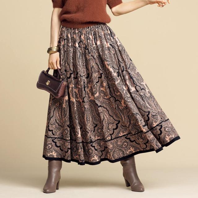 32枚接ぎ パネル柄プリント フレアースカート スカート プリント 柄スカート 108003