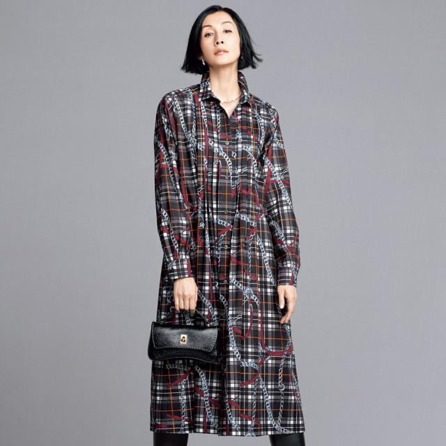 ラッティ社 チェック＆ベルト柄プリント ワンピース ワンピース シャツワンピース 108401