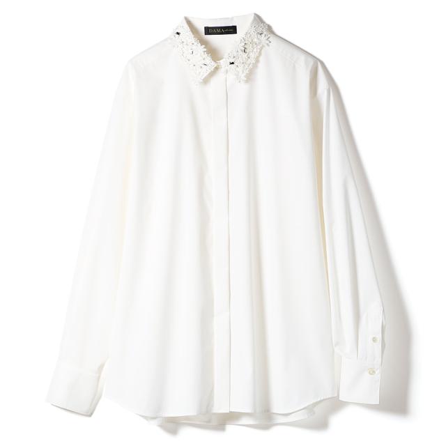 フラワーモチーフ＆ビジュー刺しゅう シャツ シャツ ブラウス 109902