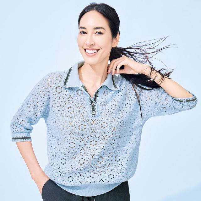 ハンドクロシェ風 ポロニット ニット セーター ニットセーター 110701