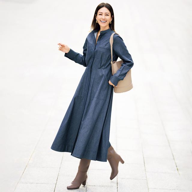 ソフトデニム シャツワンピース ワンピース マキシワンピース ロングワンピース 111302