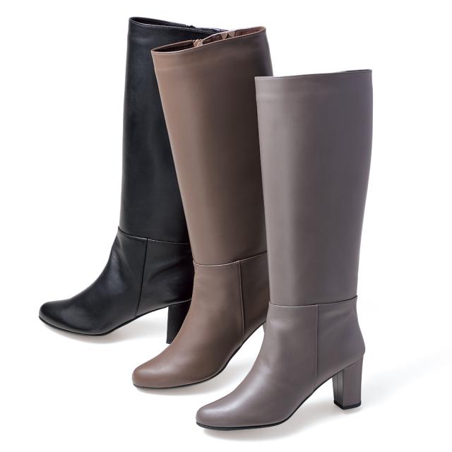 スムースレザー ヒール ロングブーツ ブーツ ロングブーツ ミドルブーツ 125206