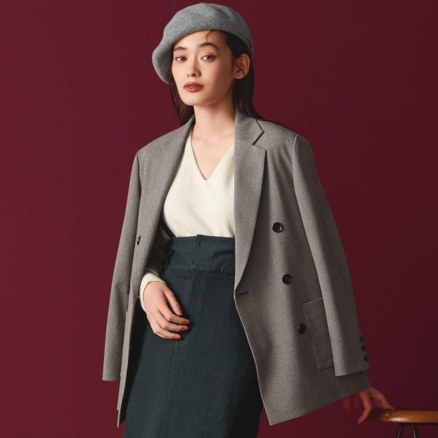 尾州産 千鳥柄ストレッチ ダブルジャケット サステナブル 118902