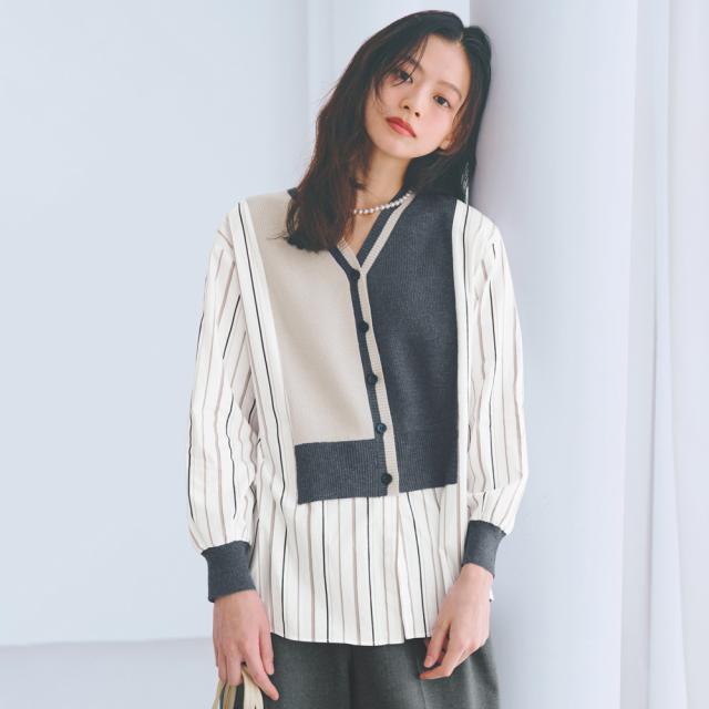 ニットドッキング マルチストライプ シャツ シャツ ブラウス 119301