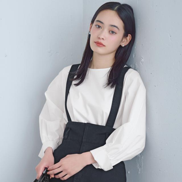 洗える 袖ボリューム ドッキングプルオーバー シャツ ブラウス プルオーバー 120902