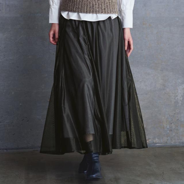 トリアセテート混 無地調 レーススカート スカート フレアスカート ギャザースカート 121402