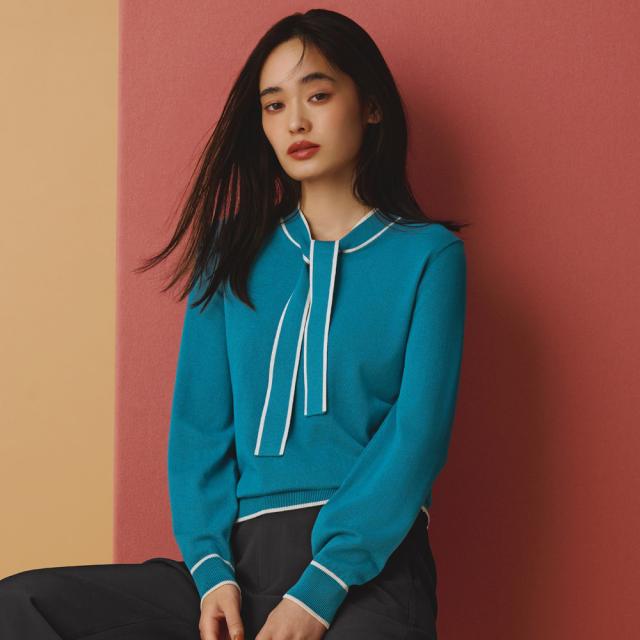 多機能ニット 配色 ボウタイ プルオーバー ニット セーター ニットセーター 100401