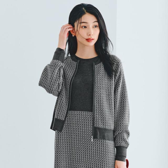 ダブルジャカードニット ジップブルゾン ニット セーター ニットジャケット ニットコート 119601