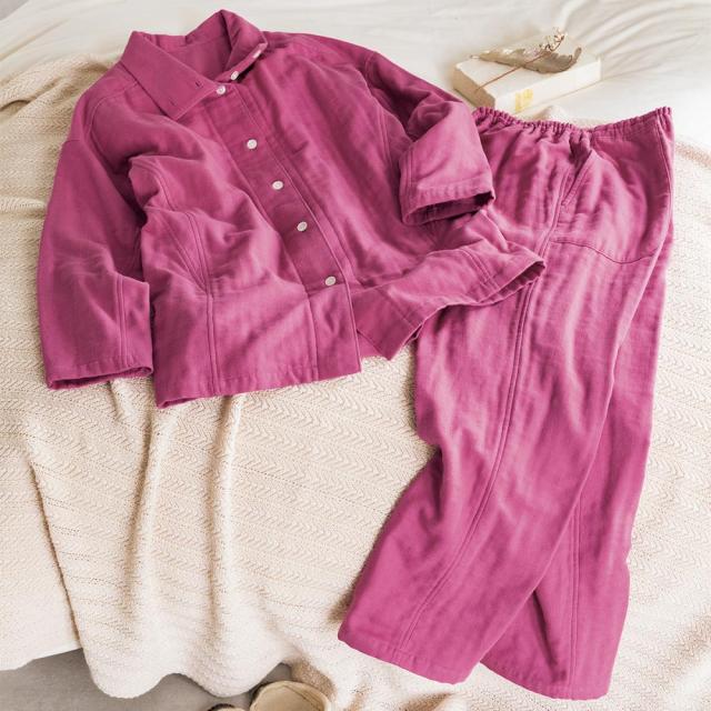 肌面ふんわり起毛三重ガーゼ 寝返り自由 快眠パジャマ プレミアム レディース 冬用 綿100％ 614805