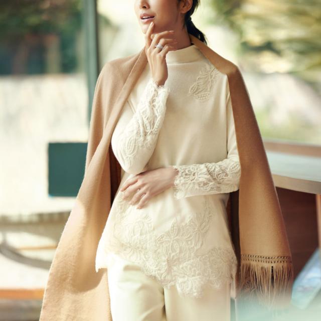 「ソフィ・アレット」 レース使い ウールカシミヤ プルオーバー ファッション ニット セーター PC5964