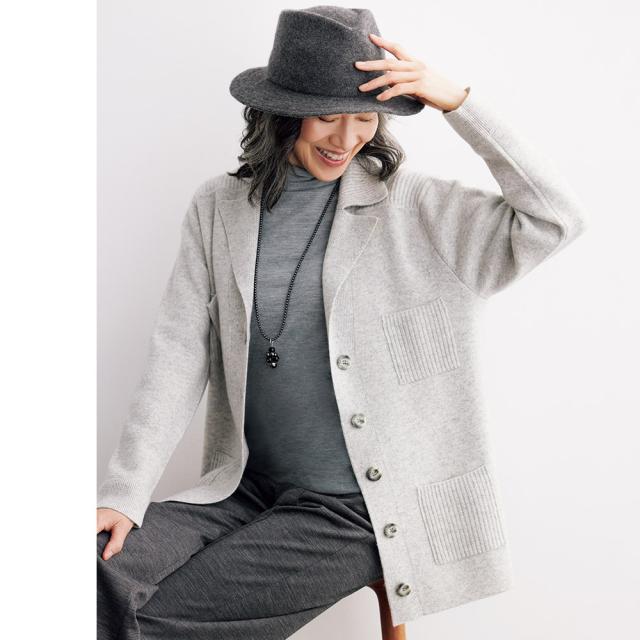 ウールカシミヤ 編み地変化 テーラード ニットジャケット ニット セーター ニットジャケット ニットコート 126601